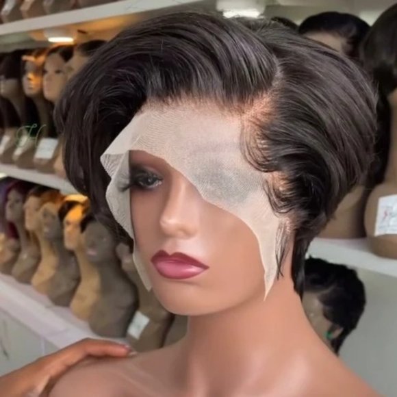 Hair | Short Black Transparent Frontal Pixie Wig10 Virgin Human Hair ...